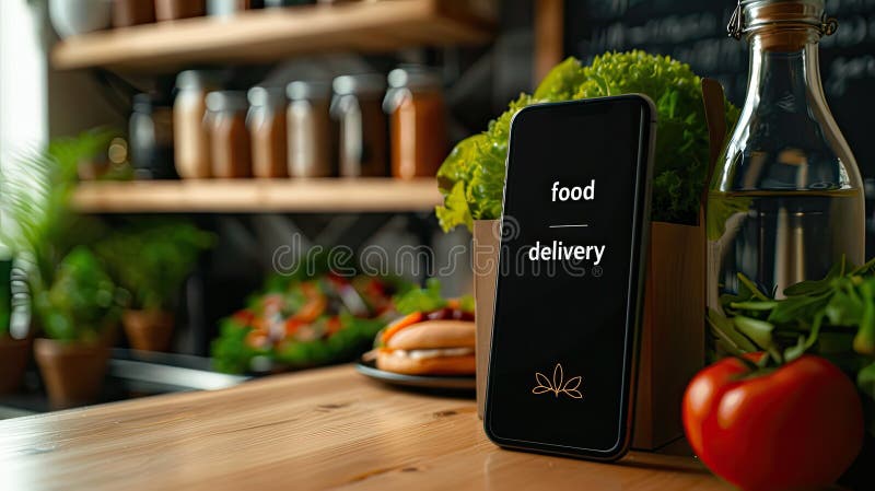 Smartphone on the Screen Food Delivery. Selective Focus Stock ...