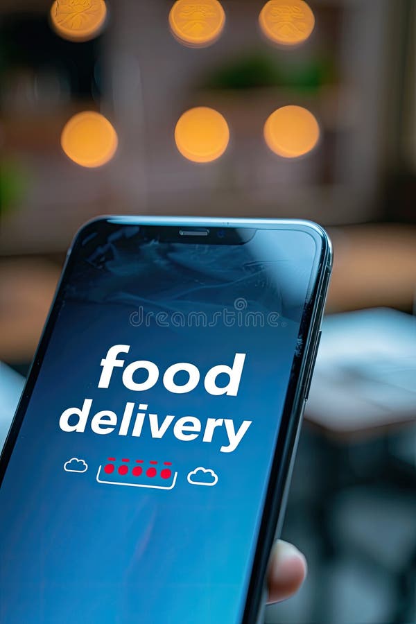 Smartphone on the Screen Food Delivery. Selective Focus Stock ...