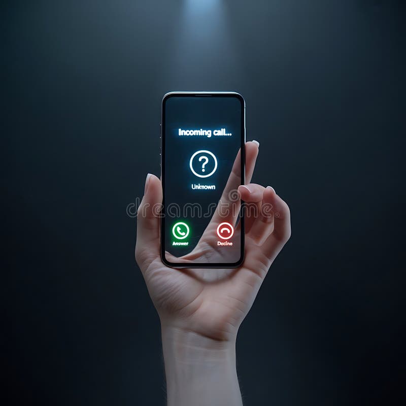 Smartphone Screen Displaying Incoming Call from Unknown Number with ...