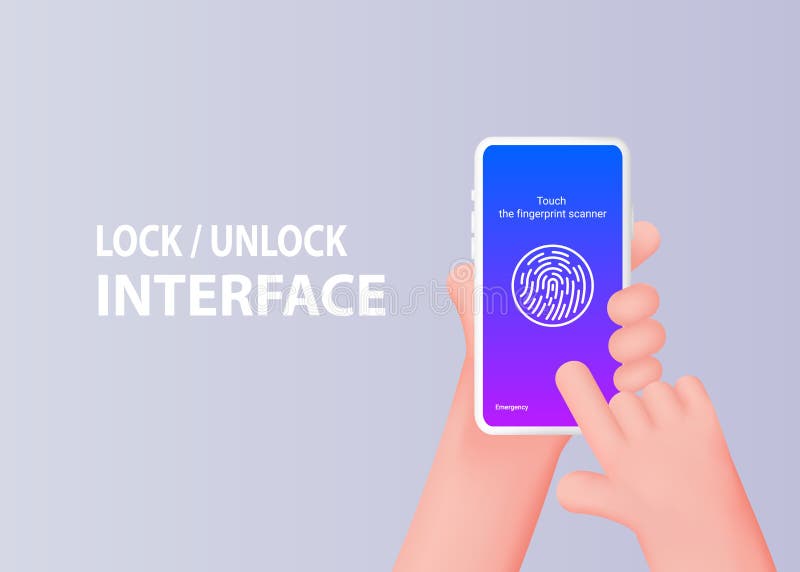 Smartphone Screen Lock with Fingerprint Scanner. the Hand is Holding a ...
