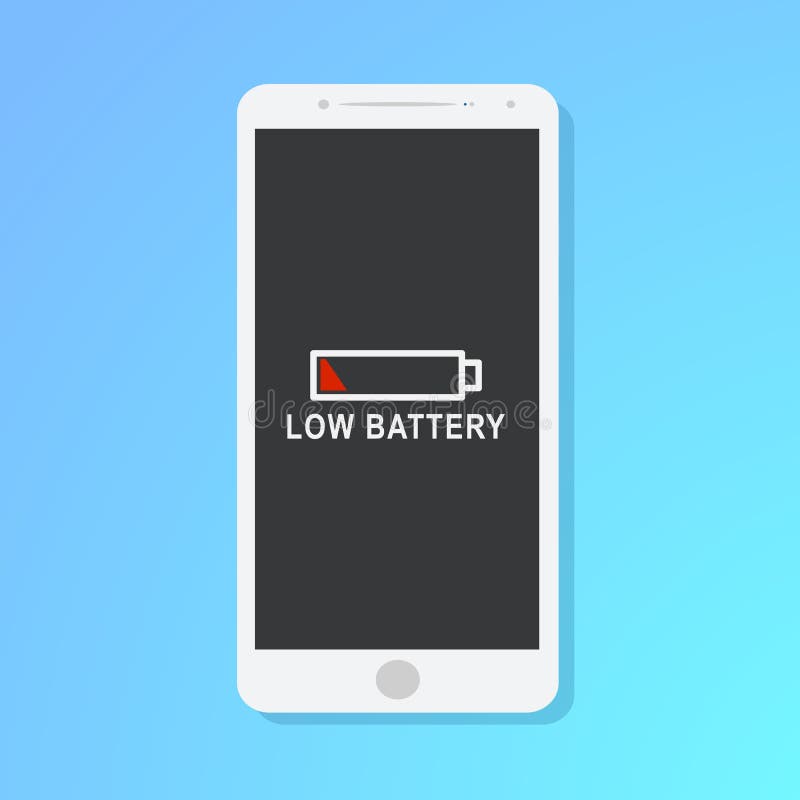 Smartphone Screen with Low Battery Icon, Orange Background, Vector ...