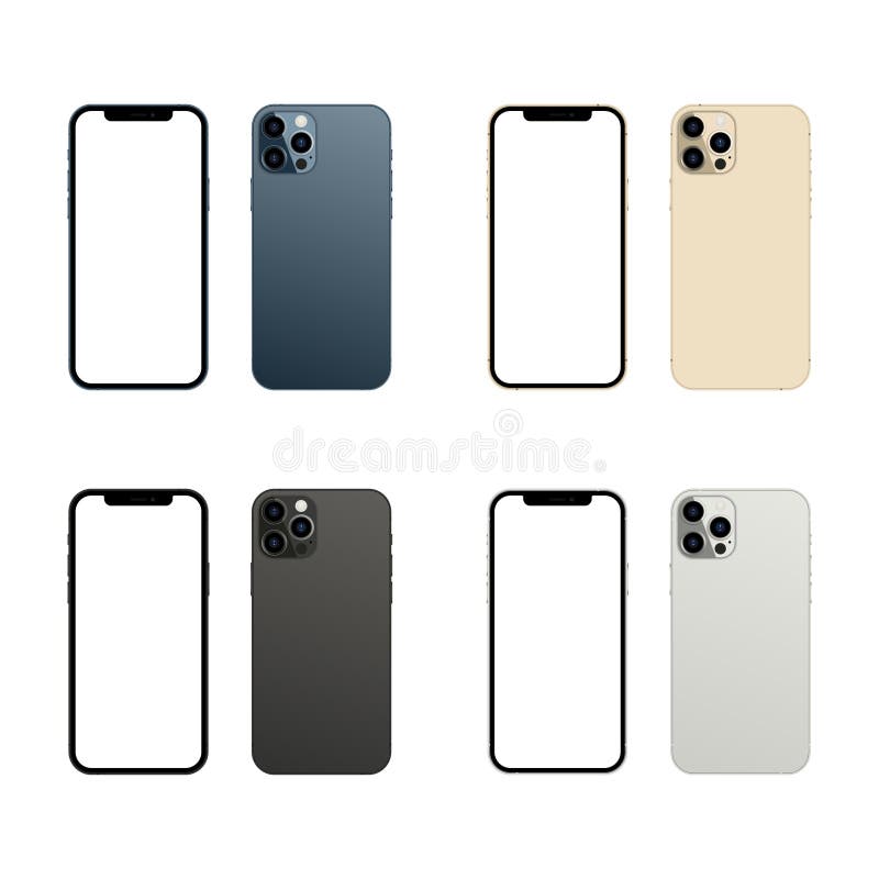 Smartphone Screen Mockup Front and Back Side View Isolated on White ...