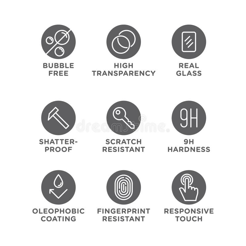Smartphone Screen Protection Icon Set, Tempered Glass, Screen Stock ...