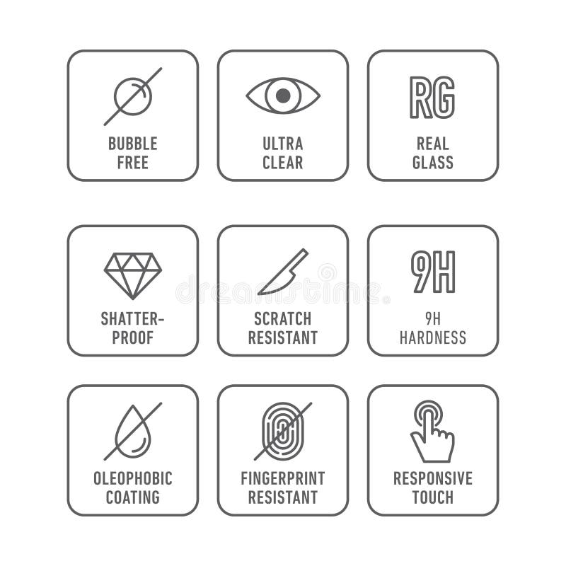 Smartphone Screen Protection Icon Set, Tempered Glass, Screen Stock ...