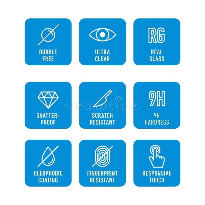 Smartphone Screen Protection Icon Set, Tempered Glass, Screen Stock ...