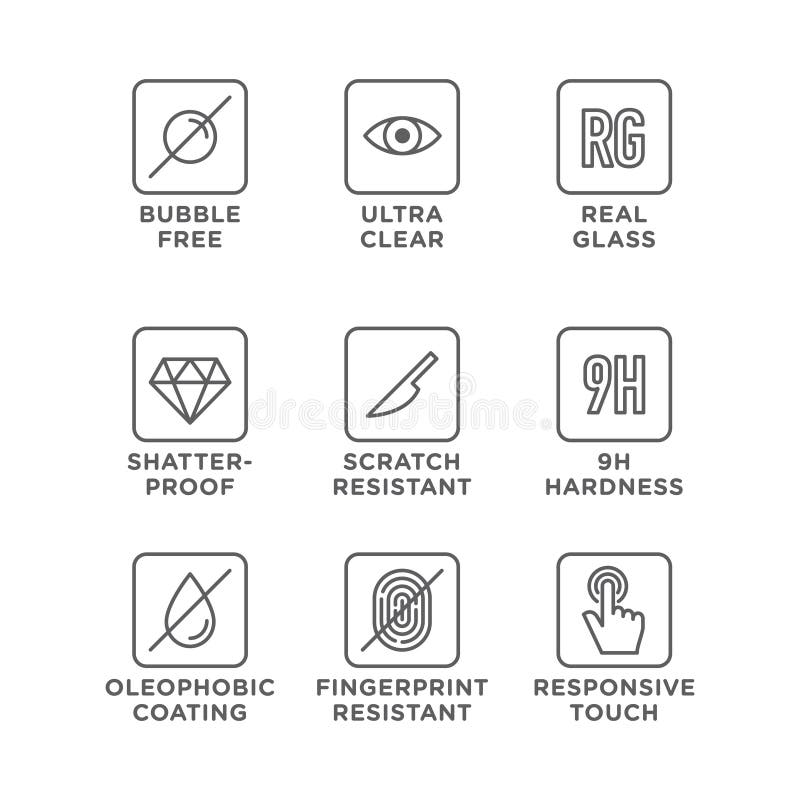Smartphone Screen Protection Icon Set, Tempered Glass, Screen Stock ...