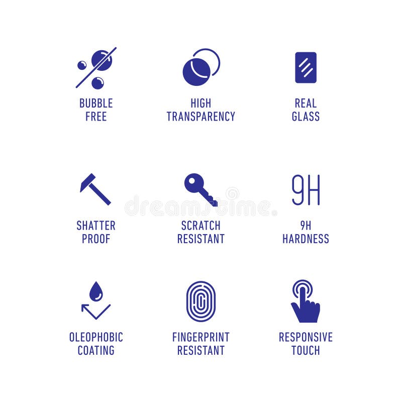 Smartphone Screen Protection Icon Set, Tempered Glass, Screen Stock ...