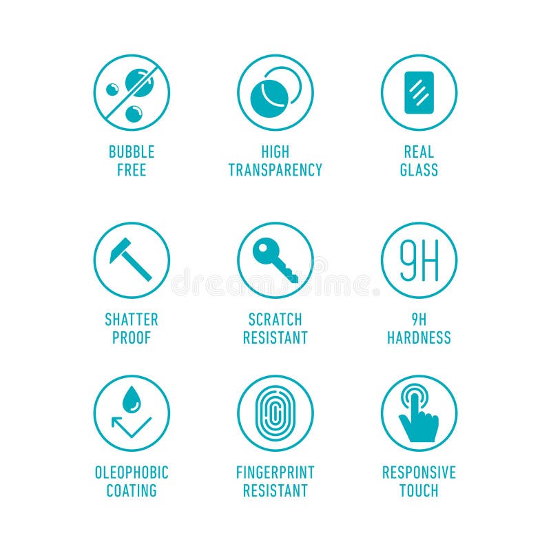 Smartphone Screen Protection Icon Set, Tempered Glass, Screen Stock ...