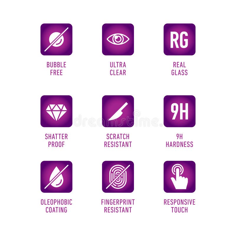 Smartphone Screen Protection Icon Set, Tempered Glass, Screen Stock ...