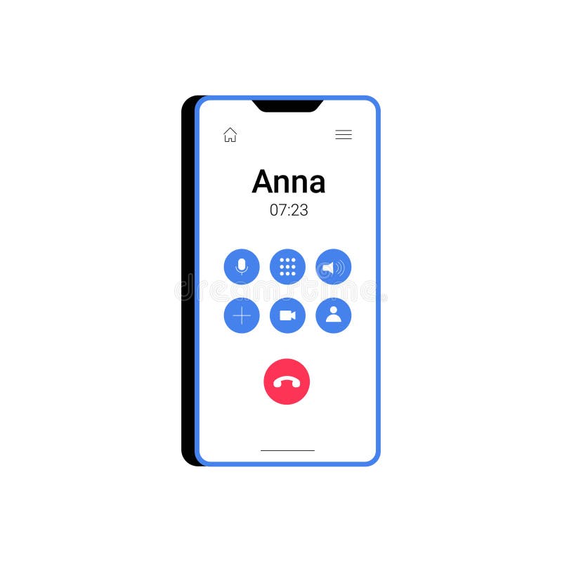 Smartphone Displaying a Call Interface with Buttons and Timer in Flat ...