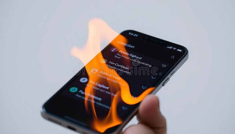 Smartphone with Fire Screen, Digital Flame Effect on Screen Generative ...