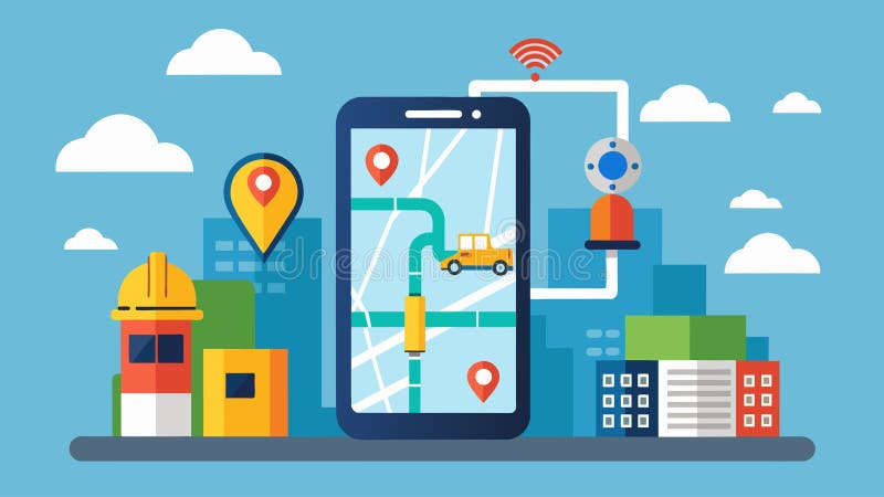 A Smartphone Screen Showing a Map of the Construction Site with Markers ...