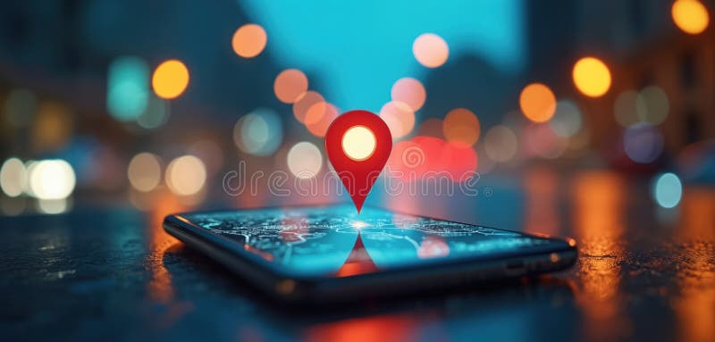 Smartphone Screen Shows Map with Navigation Pin. App Concept, Gps ...