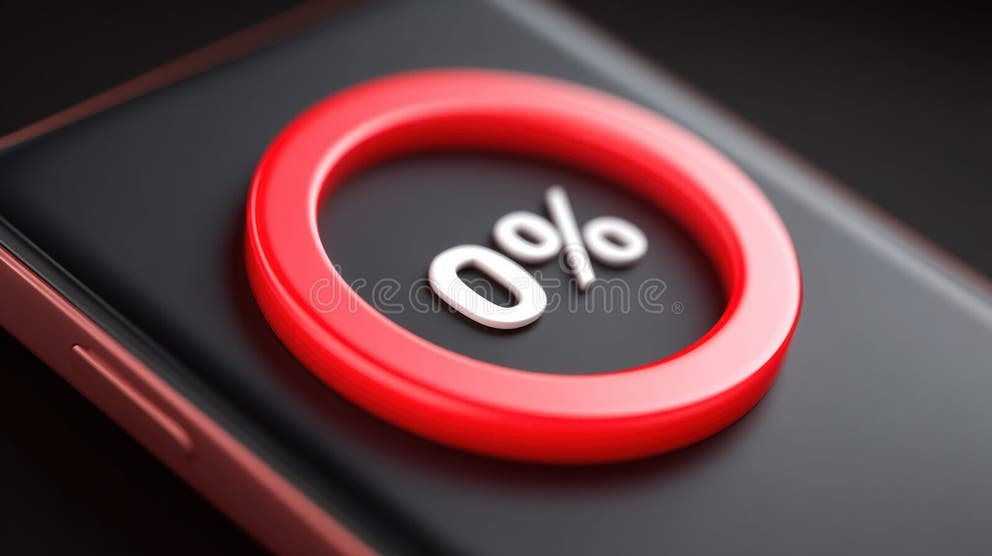 A Smartphone Displays a Red Circle with 0 Percent Indicating an ...