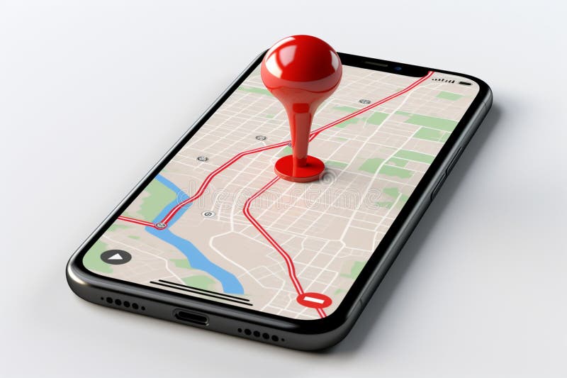 Smartphone Screen Template with Red GPS Pin, Rendered in 3D Stock ...