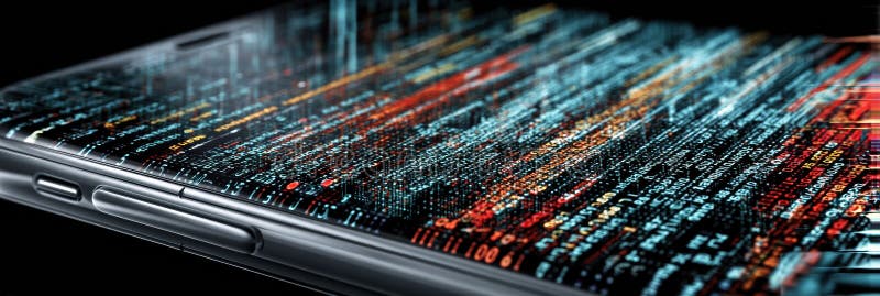 Smartphone Screen Transforms into Flowing Code Illustrating Digital ...
