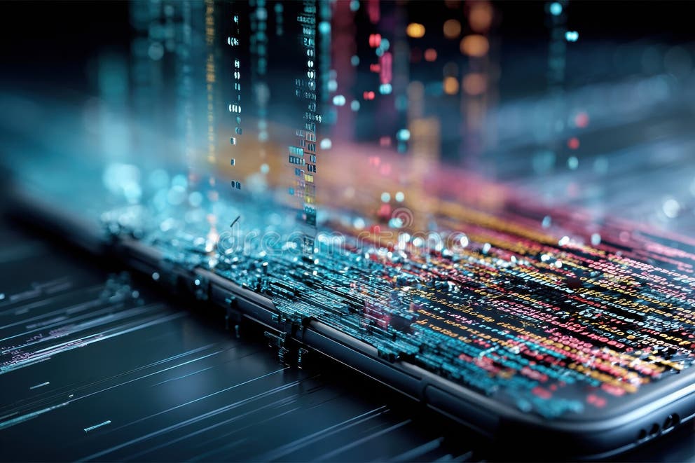 Smartphone Screen Transitions into Flowing Code, Illustrating Digital ...