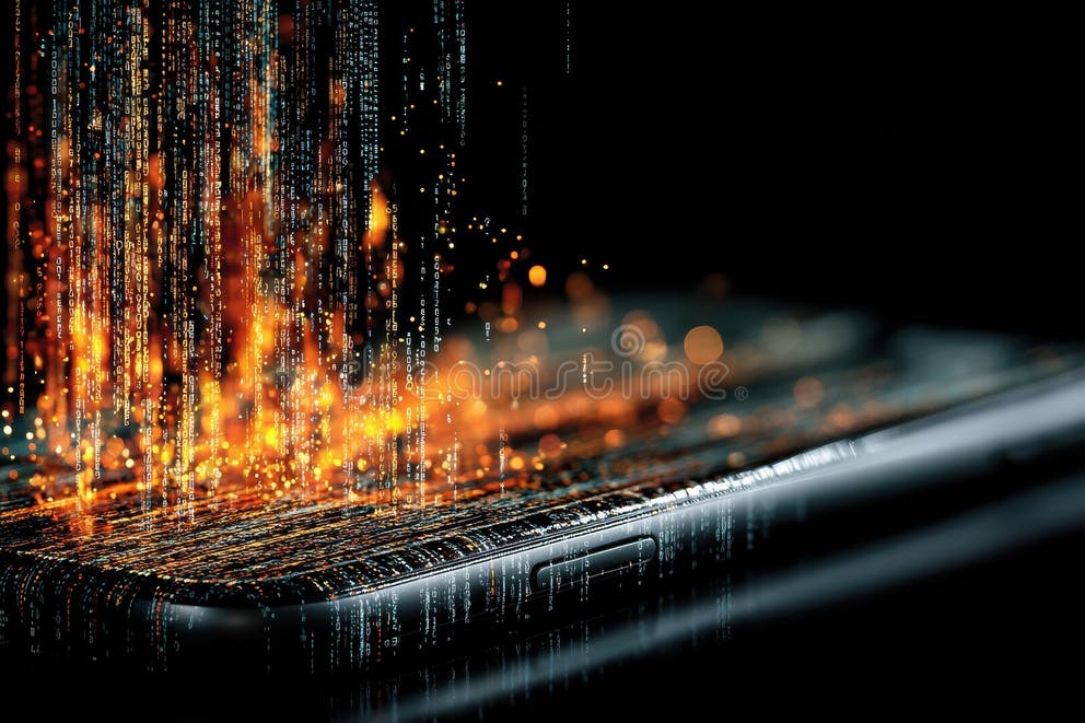 Smartphone Screen Transitions into Flowing Code, Illustrating Digital ...