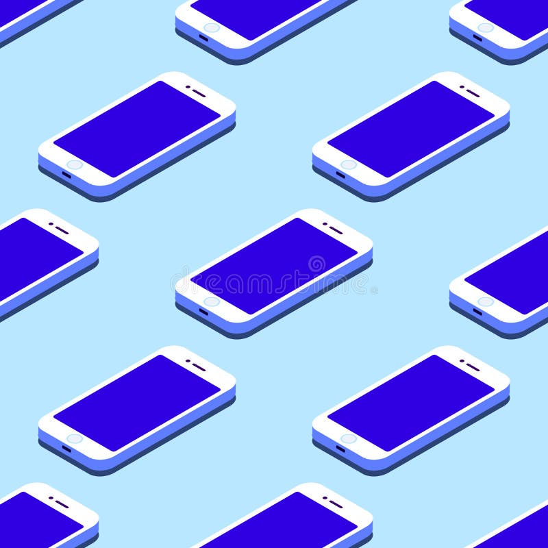 Smartphone Seamless Flat Isometric Pattern on Blue Background Vector ...
