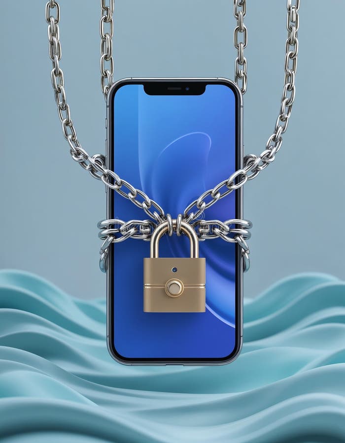 Smartphone Secured with Chain and Padlock Stock Illustration ...