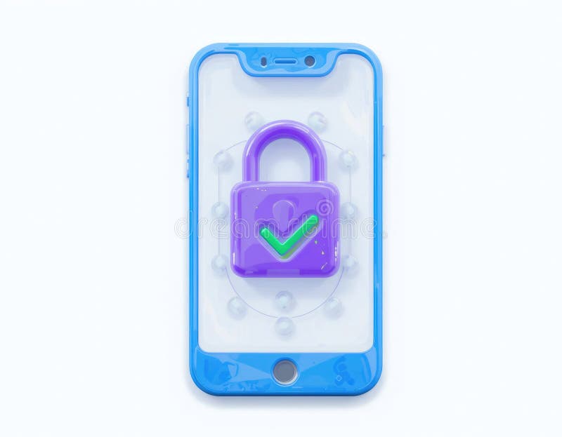Smartphone Security with Padlock and Checkmark on White Background ...