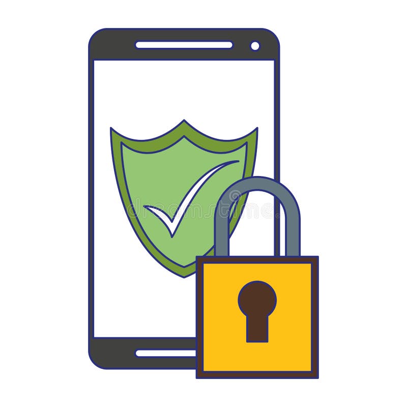 Smartphone Security System Padlock and Shield Blue Lines Stock Vector ...