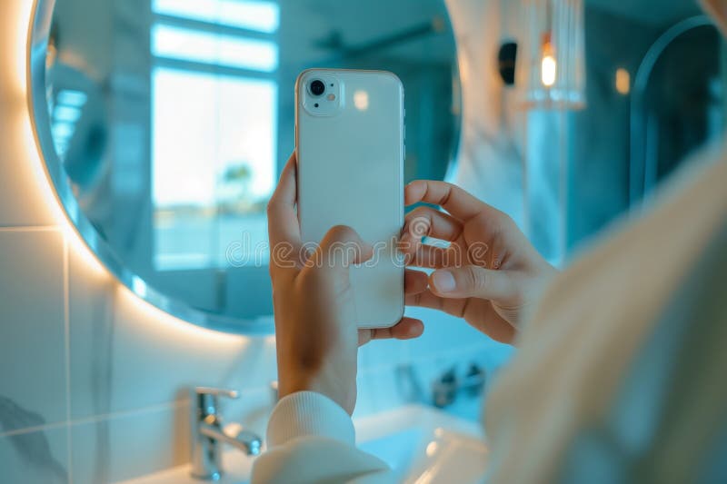 Smartphone Selfie in Mirror Reflection Stock Photo - Image of circular ...