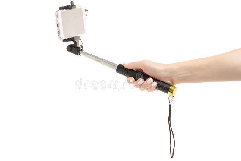 Smartphone and Selfie Stick in Hand Stock Photo - Image of metallic ...
