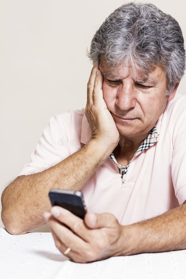 Smartphone and Senior Man at Home Stock Photo - Image of adult ...