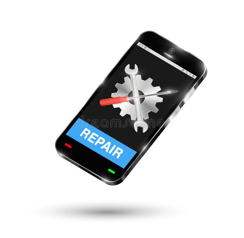 Smartphone with Setting Logo on Screen and Repair Button Stock Vector ...