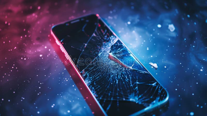 Smartphone with Severe Screen Damage Placed on a Dark Surface Stock ...