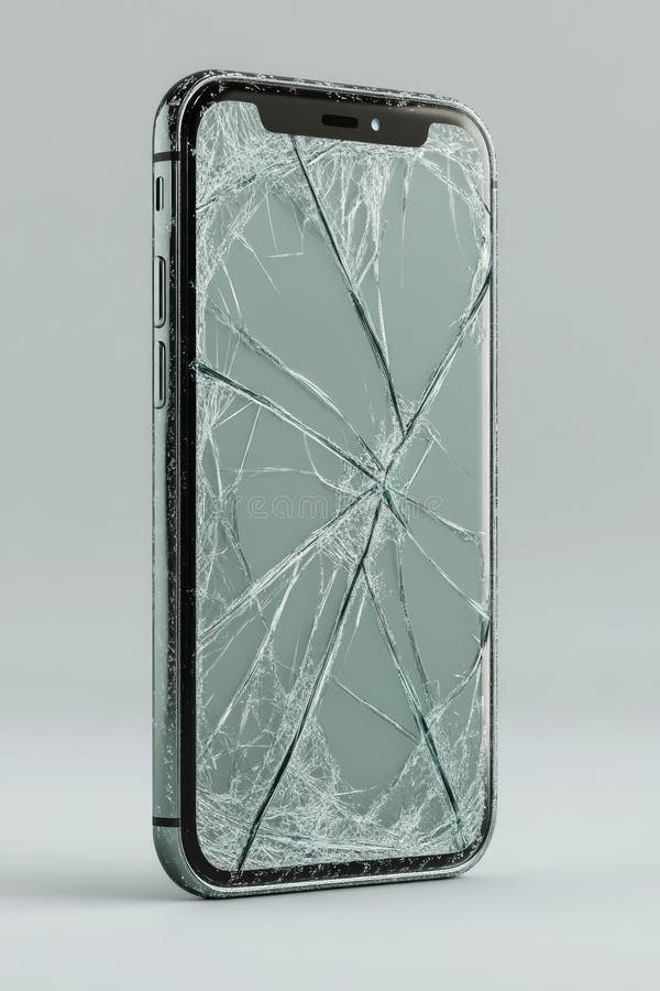 A Smartphone with a Shattered Screen is Displayed Upright Against a ...