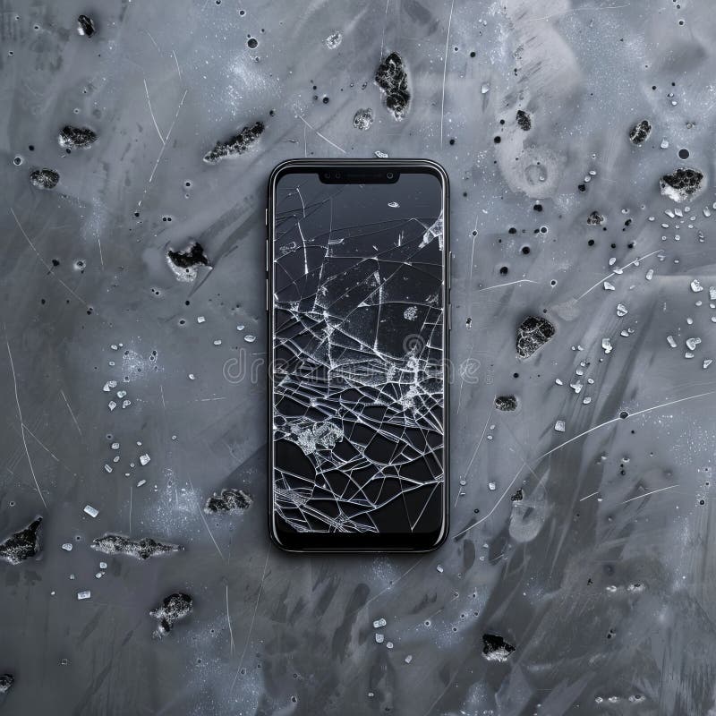 Smartphone with a Shattered Screen. Top View Stock Image - Image of ...