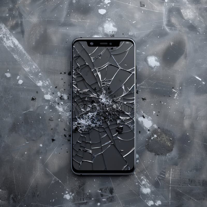 Smartphone with a Shattered Screen. Top View Stock Photo - Image of ...