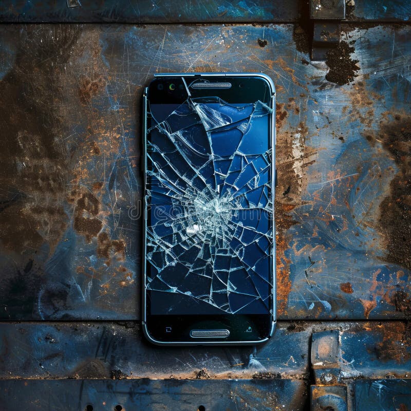Smartphone with a Shattered Screen. Top View Stock Image - Image of ...