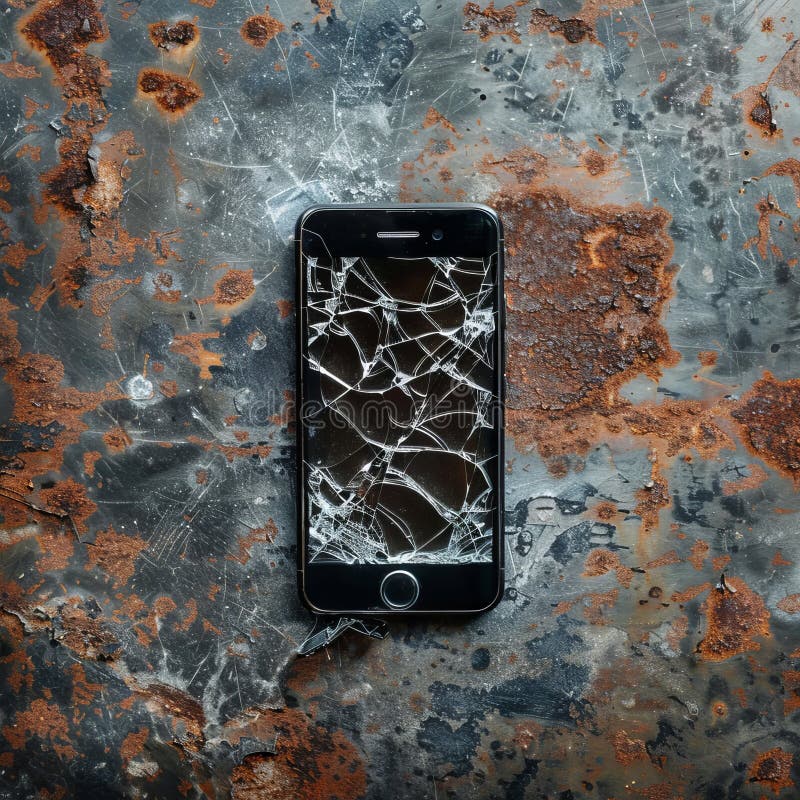 Smartphone with a Shattered Screen. Top View Stock Image - Image of ...