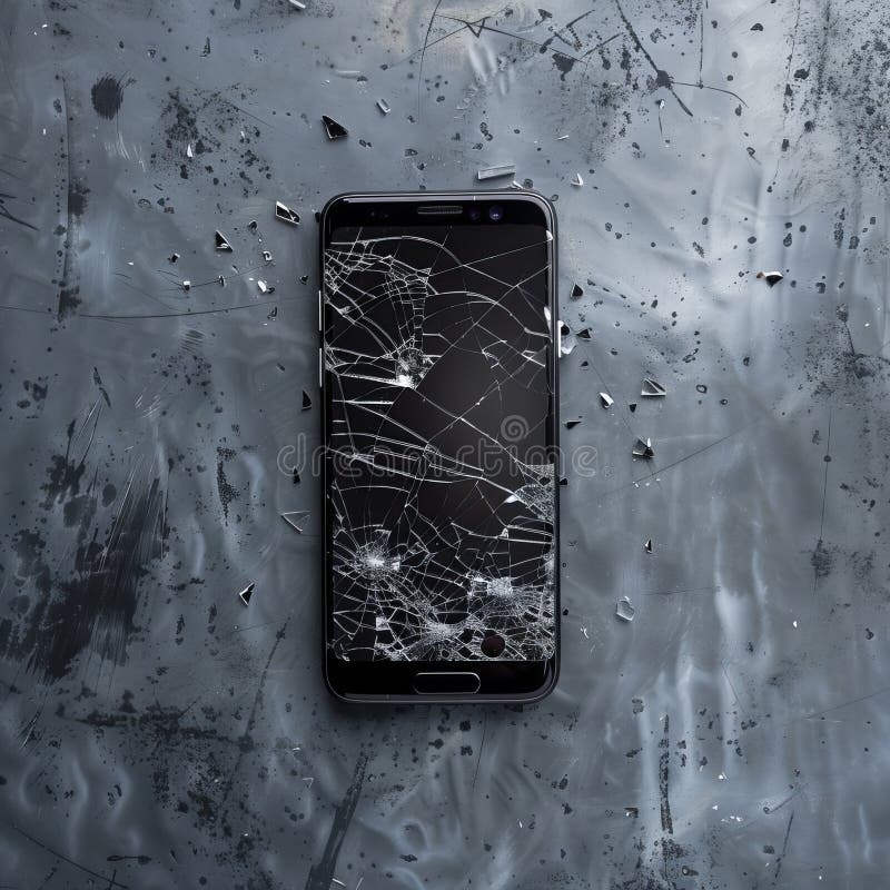 Smartphone with a Shattered Screen. Top View Stock Photo - Image of ...