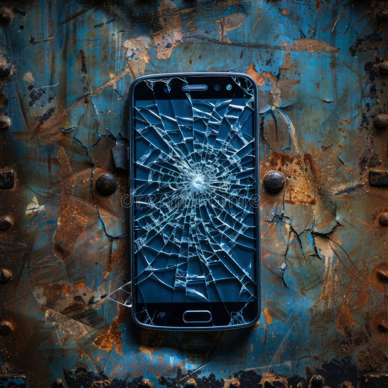 Smartphone with a Shattered Screen. Top View Stock Image - Image of ...