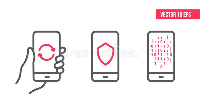 Smartphone with Shield Security Icon, Update Icon, Binary Computer Code ...