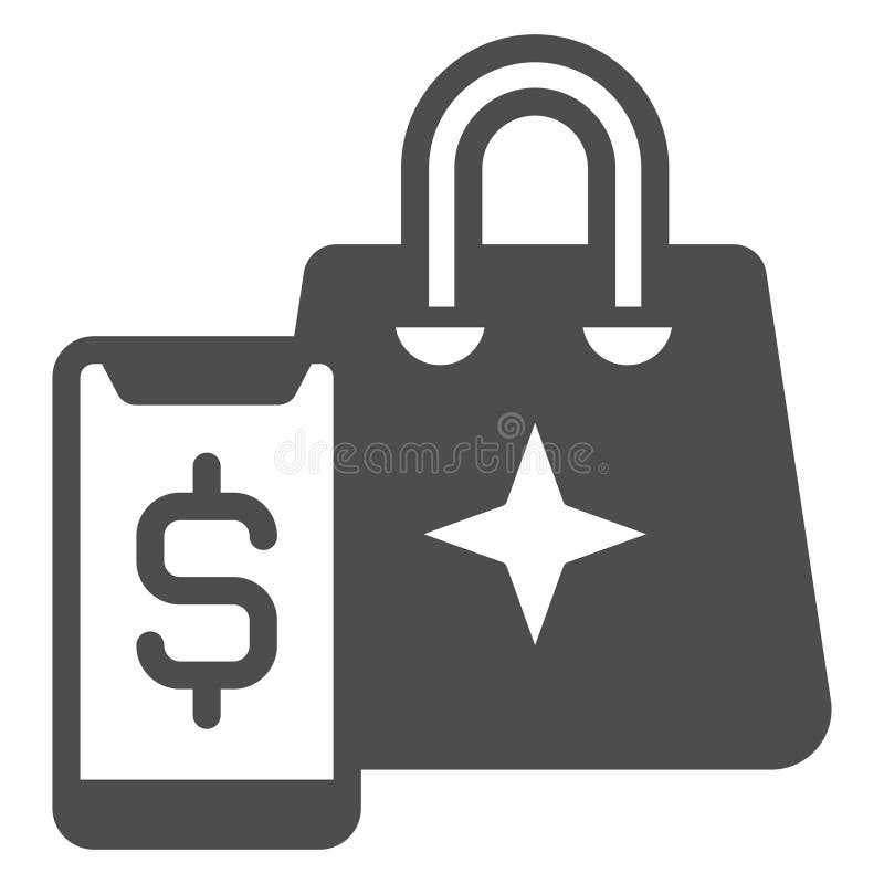 Smartphone with Shopping Bag Solid Icon, Consumer Packet Concept ...