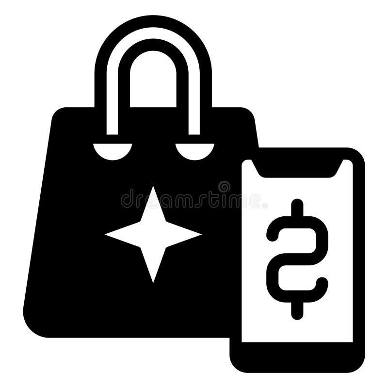 Smartphone with Shopping Bag Solid Icon, Consumer Packet Concept ...