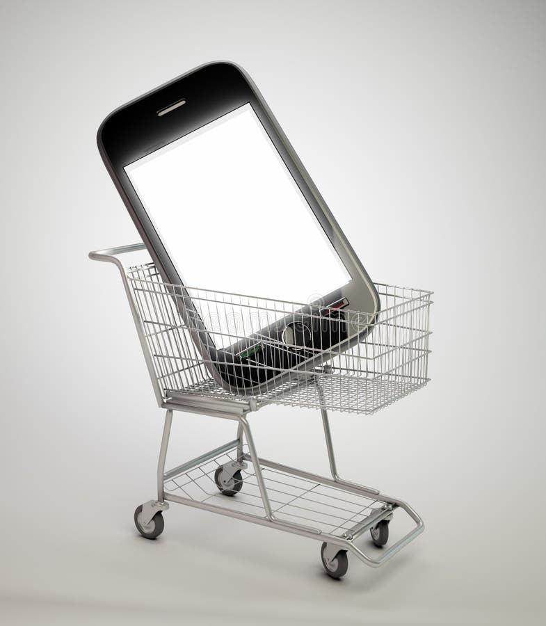 Smartphone in a Shopping Cart Stock Illustration - Illustration of ...