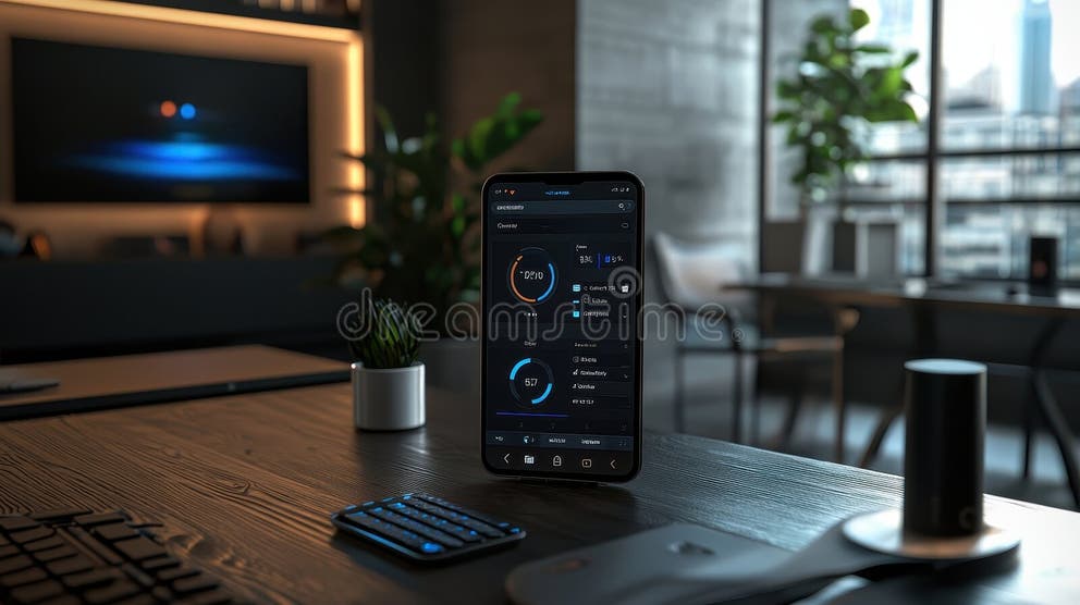 Innovative Smartphone Dashboard for Modern Office Tech in Urban ...