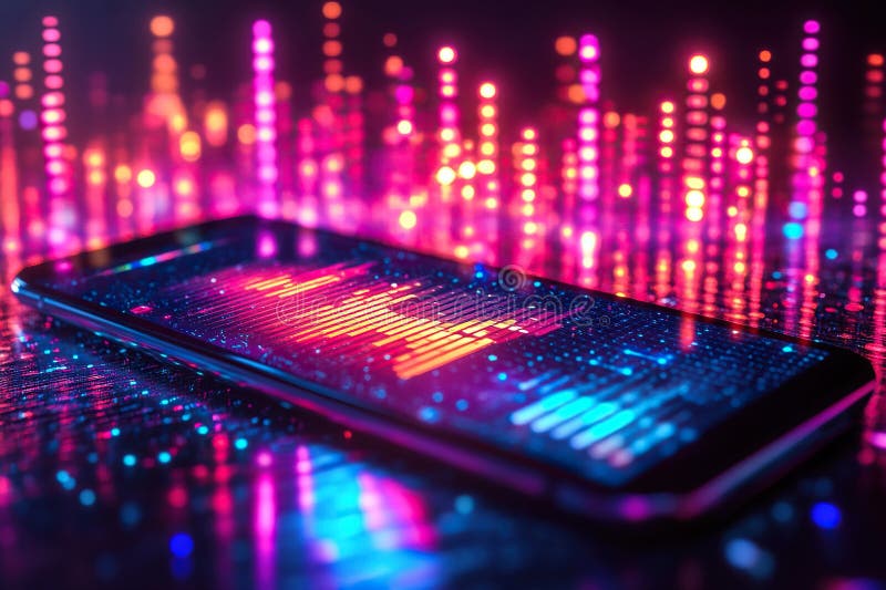 Smartphone Showing Dynamic Music Visualization in Vibrant Colors with ...