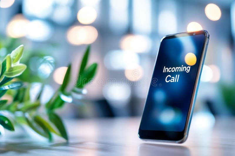 Smartphone Showing Incoming Call on Abstract Background Stock ...