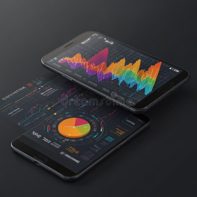 A Smartphone Showing a Live Analytics Dashboard with Fluctuating Graphs ...