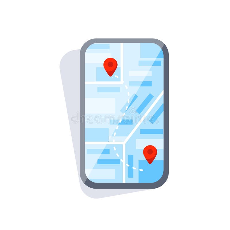 Smartphone Showing Map with Route and Two Red Pointers Stock Vector ...