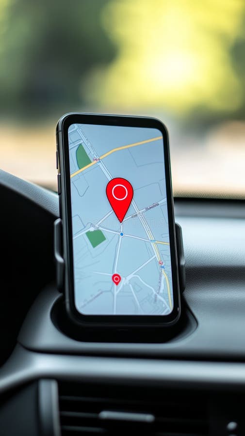 Smartphone Showing Online Map and Gps Navigation in Car Dashboard Stock ...