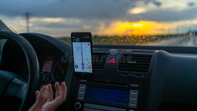Smartphone Showing Waze Maps To Show the Way Thru the City Editorial ...