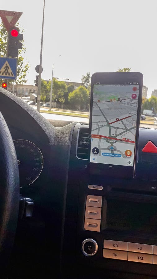 Smartphone Showing Waze Maps To Show the Way Thru the City Editorial ...